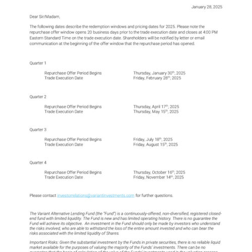 Variant Alternative Lending Fund - Variant Funds